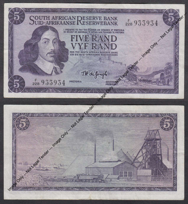 TW de Jongh - Republic of South Africa: Jan van Riebeeck R5 Banknote of ...