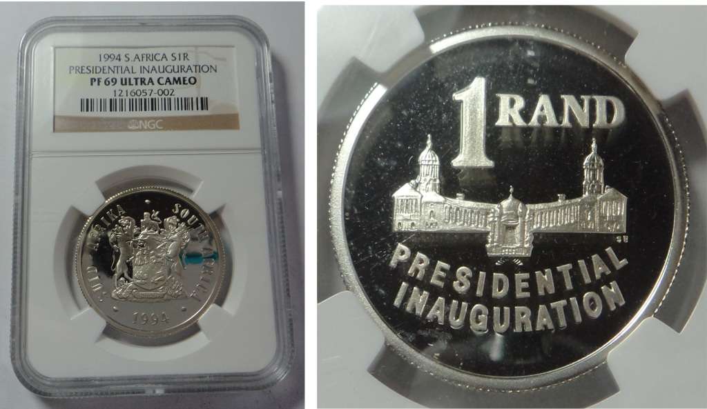 One Rand - RSA Silver R1 of 1994 (Inauguration) NGC PF 69 Ultra Cameo ...
