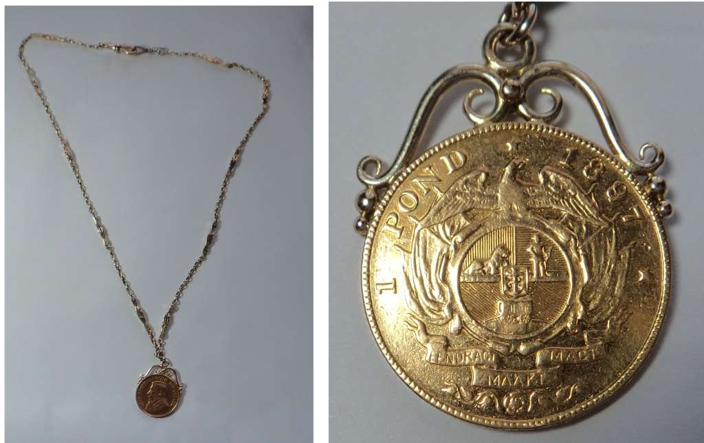 Ponde - ZAR Gold Pond of 1897 in Gold Pendant & 555 mm long Gold Chain ...
