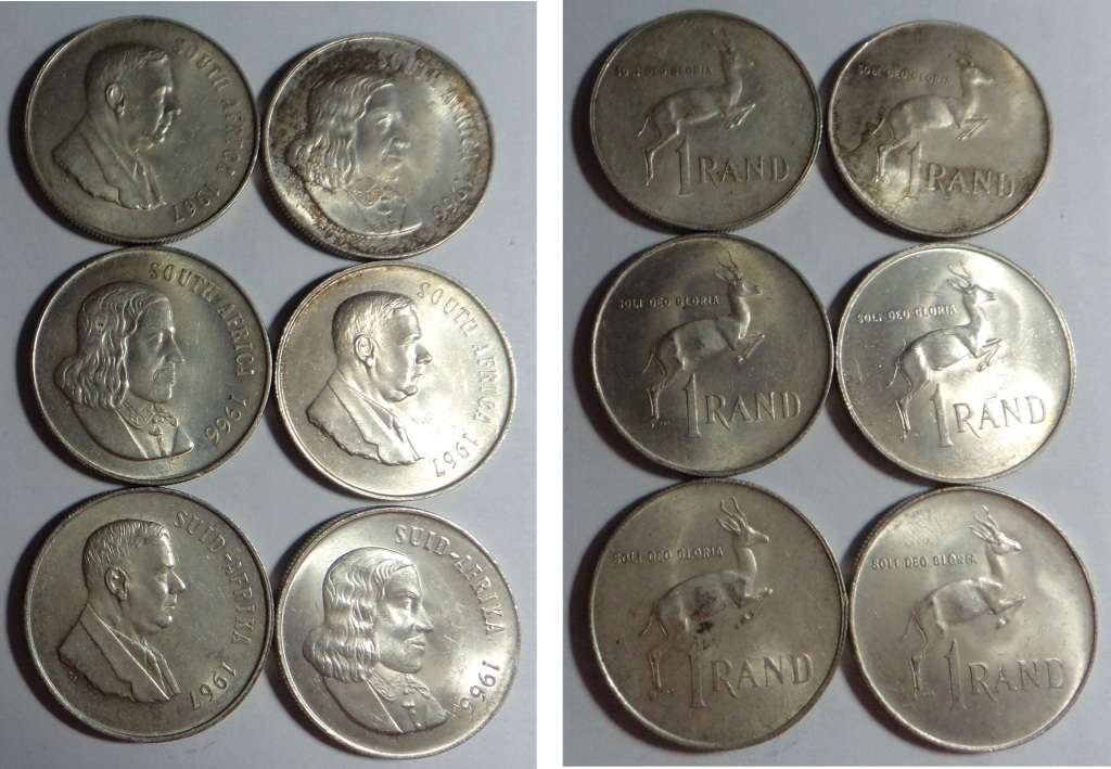 One Rand - Republic of South Africa: Six SILVER R1 Coins of the 1960s ...