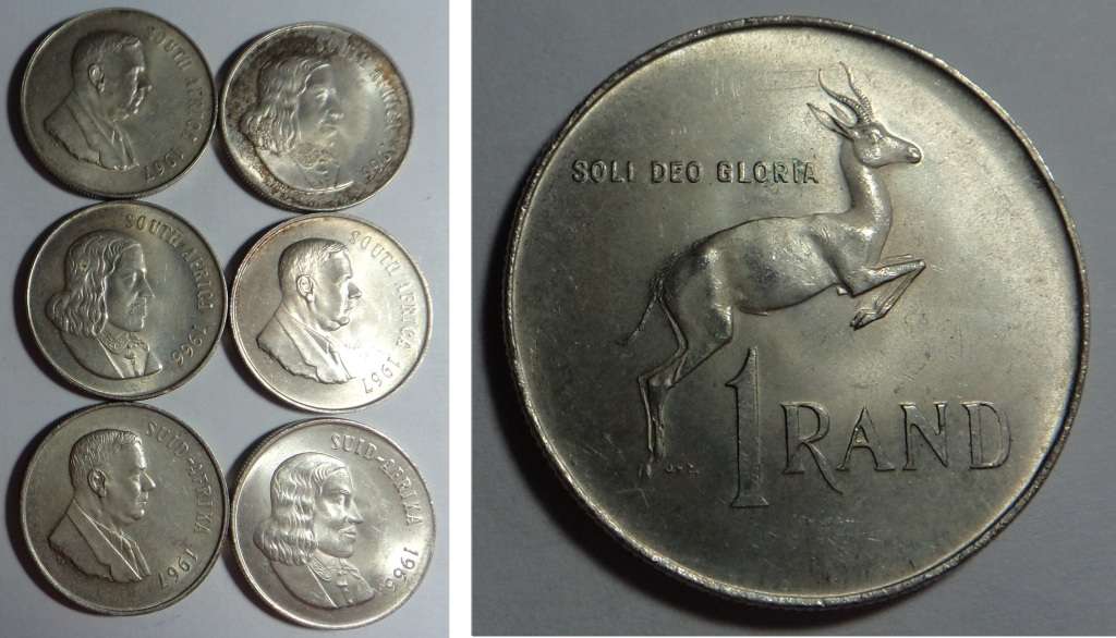 One Rand - Republic of South Africa: Six SILVER R1 Coins of the 1960s ...