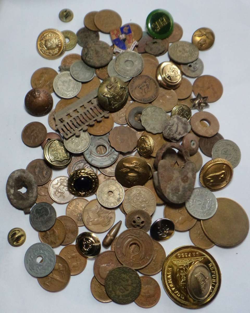 Numismatic collectables - Collection of old Coins, Buttons and metal ...
