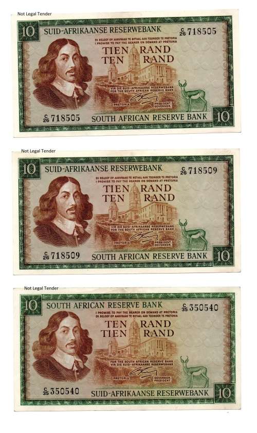 G Rissik - 3 x 1966 South Africa G Rissik Type 5, Second Issue R10 ...