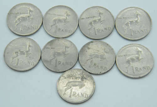 One Rand - Lot of 9 SA R1 coins - as per photo was sold for R41.00 on 5 ...