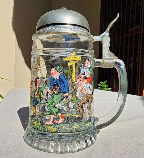 Tankards - WMF GERMAN PEWTER BELL (WORKING) LIDDED GLASS BEER TANKARD ...