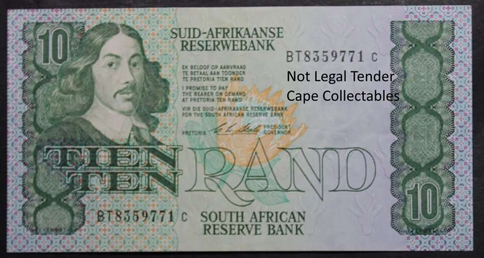 CL Stals - South Africa 10 Rand Bank Note 1990 Stals AU Circulated for ...