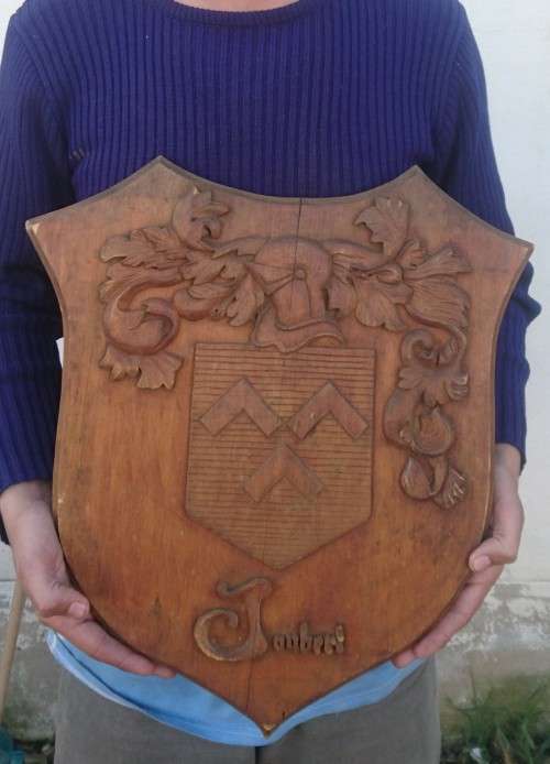 Other Africana - Huge carved in wood Joubert family crest 45cm tall for ...