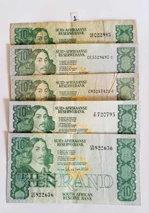 Pre-Reserve Bank - SIUD-AFRIKAANS RESERWEBANK SET OF 5×R10 NOTES ...