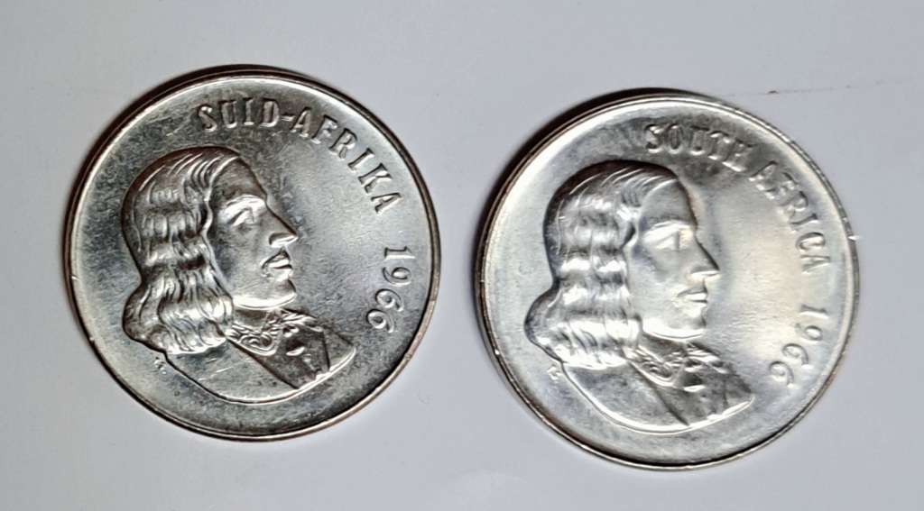 Five Cent - VINTAGE OLD 50c×2 **1966** (AFR+ENG ) JAN VAN RIEBEECK ...