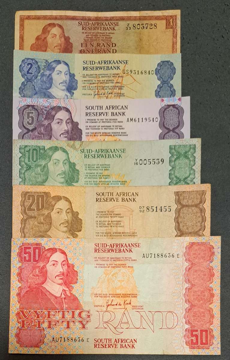GPC de Kock - JAN VAN RIEBEECK BANKNOTE TYPE SET (R2 UP TO R50 ) R1 TW ...