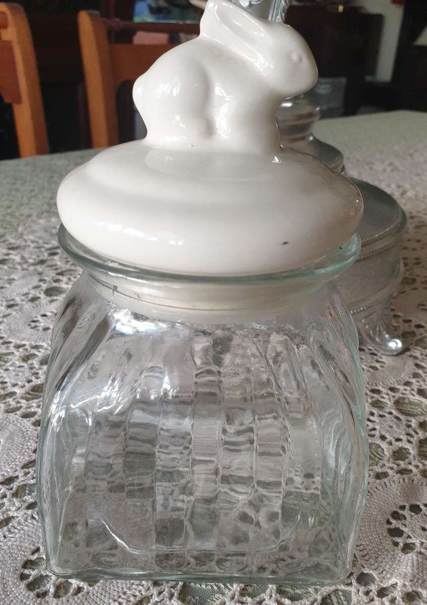 Other Glassware - GLASS BUNNY JAR FOR YOUR COLLECTION for sale in ...