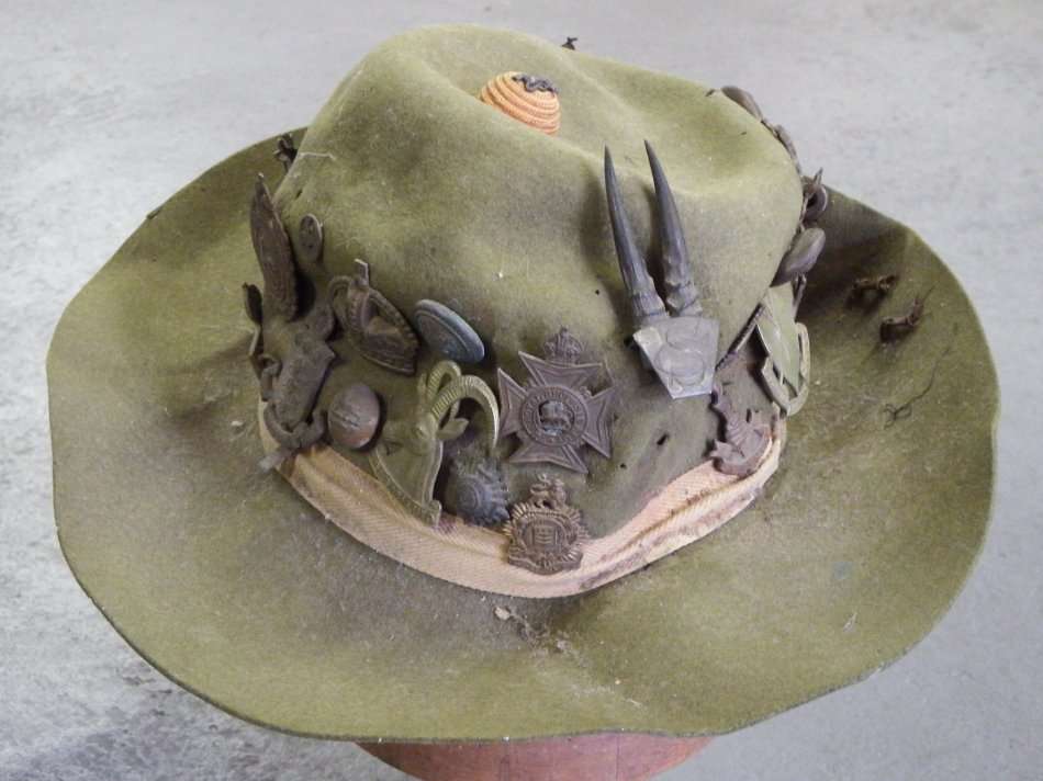 Headgear - Slouch hat with various military badges - Mostly Rhodesian ...