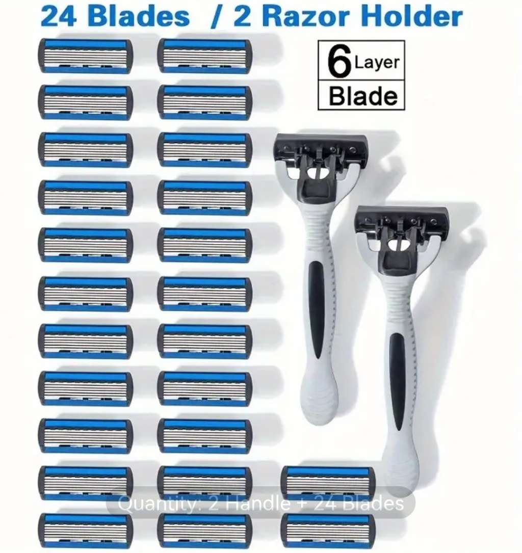 Razor Blades - Men`s Manual Shaver Set, 2 Handle + 24 Blades, Safety ...