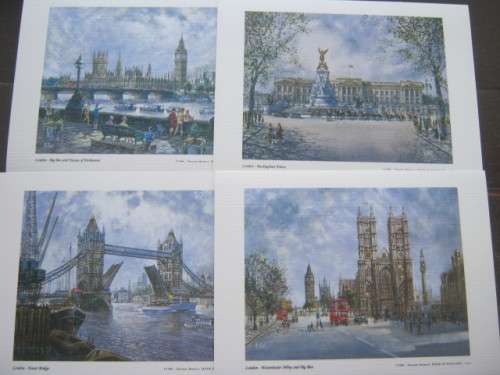Prints - 4 x ART PRINTS OF HW MOSS`s RENDITION OF FAMOUS LONDON ...