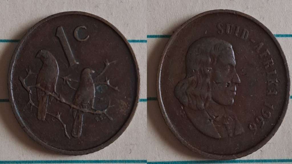 One Cent - 1966 - SA - 1 - Jan van Riebeeck/Two Cape sparrows - Suid ...