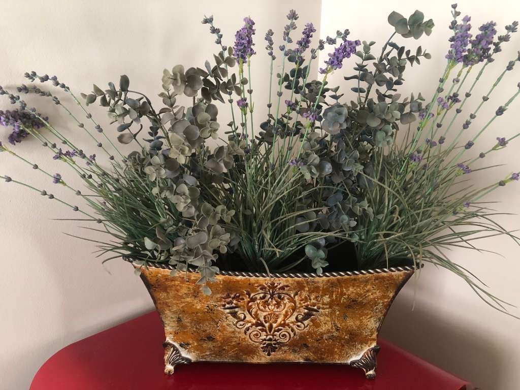 Other Antiques & Collectables - ORNATE METAL FLOWER BOX WITH ARTIFICIAL ...