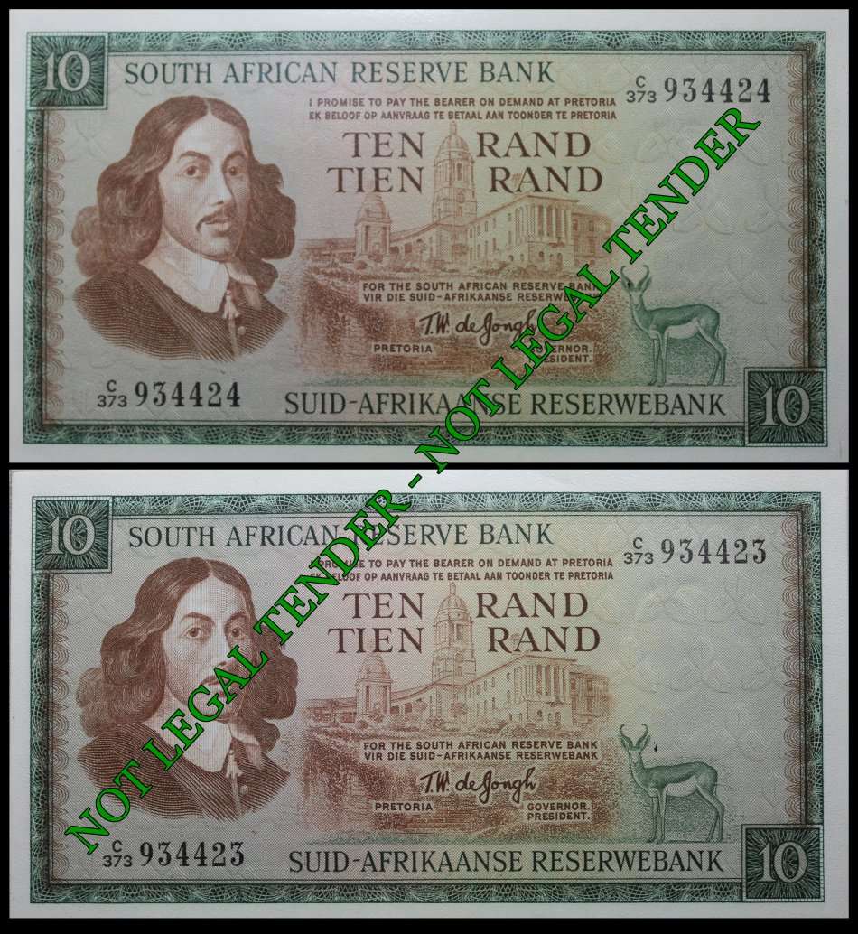 TW de Jongh - S. A. Bank Note : TEN RAND - TIEN RAND - TW de Jongh ...