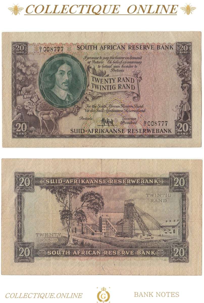G Rissik - S. A. Bank Note : TWENTY RAND/TWINTIG RAND : M. H. de KOCK ...