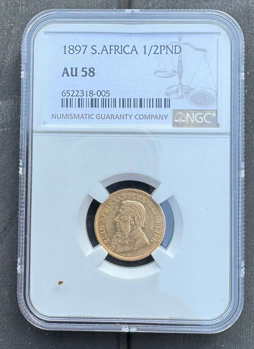 Halfponde - 1897 ZAR 1/2 POND ** AU58 ** NGC GRADED HERNS IN UNC R50 ...