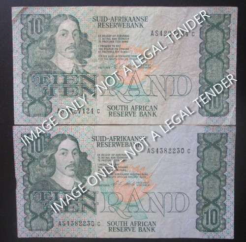 CL Stals - 10 RAND REPUBLIC OF SOUTH AFRICA BANKNOTE SERIAL Nr AS ...