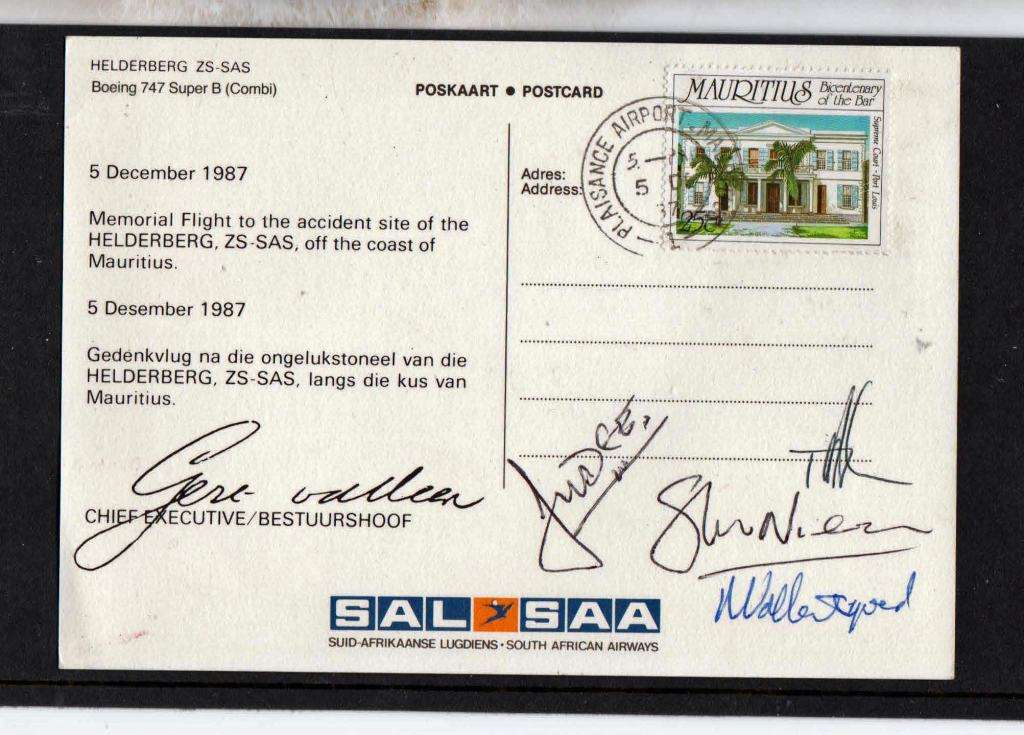 Republic of South Africa - SA AIRWAYS-ILL FATED HELDERBERG BOEING ...