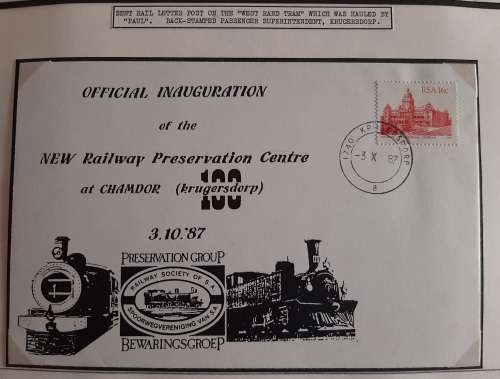 Transvaal - South Africa Railway 1987 Inauguration cover for New ...
