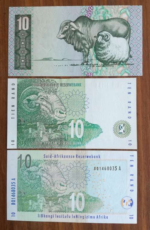 CL Stals - South Africa collection of 3 UNC/AUNC old R10 bank notes ...