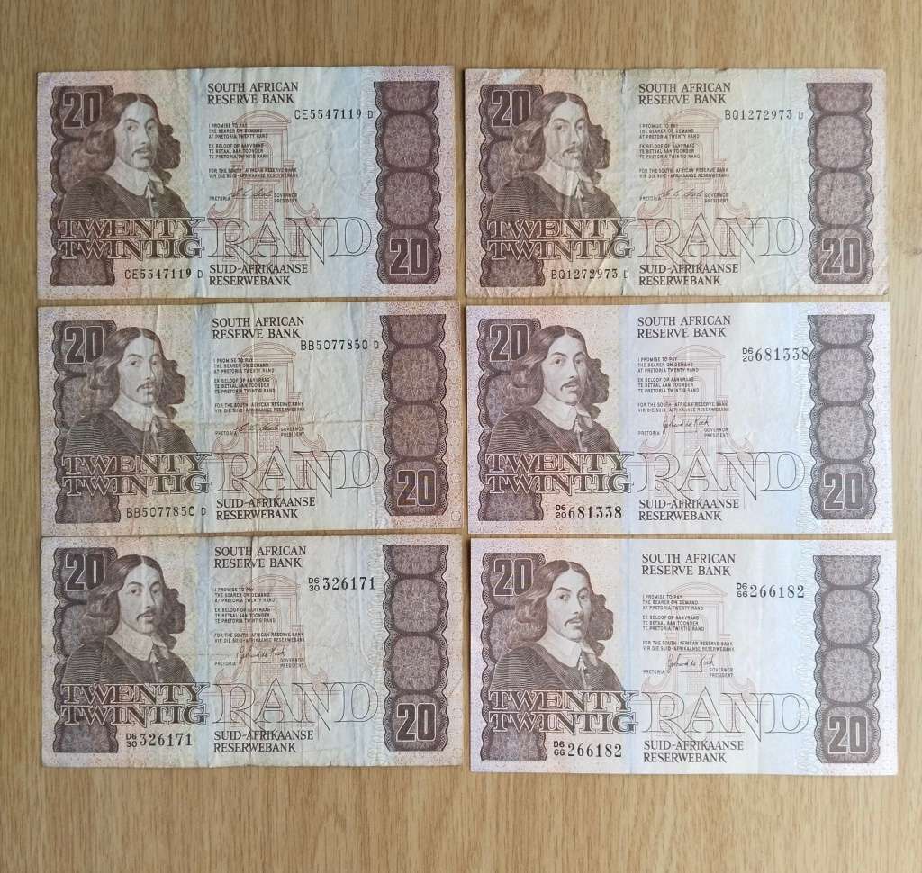 GPC de Kock - South Africa collection of 6 old R20 Bank Notes. was sold ...