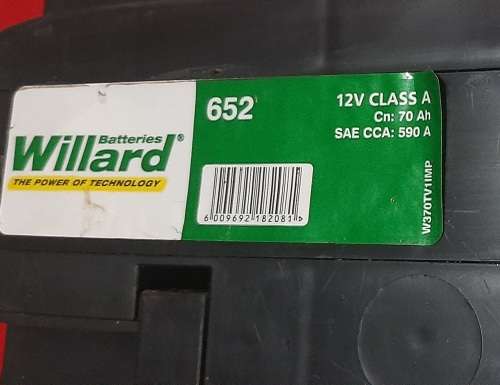 Rechargeable Batteries - Willard 652 70Ah 12V 590A class A (used as demo/display only) was sold ...