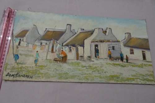 Paintings - Unframed Oil on Canvas mounted on Board Fishing Village ...