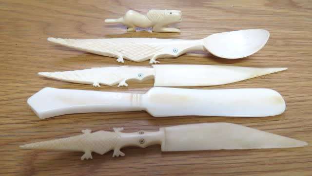 Other Antiques & Collectables - Four Vintage Hand Carved Bone Utensils ...
