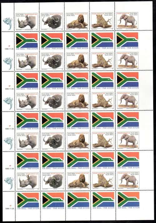 Republic of South Africa - RSA 1996 BIG 5 BOOKLET PANE FULL SHEET UMM ...