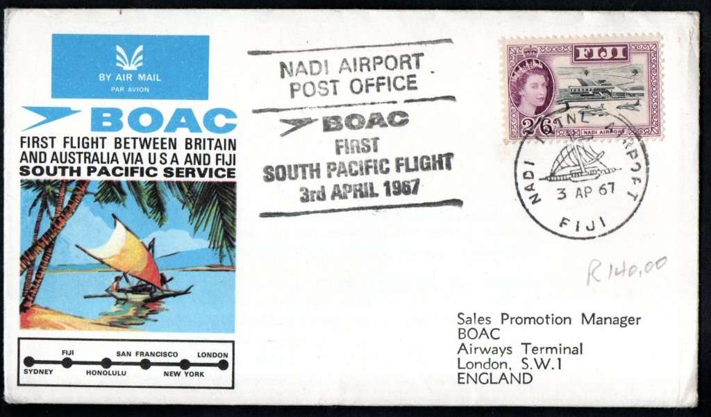 Fiji - BOAC 1967 FIRST FLIGHT BETWEEN BRITAIN AND AUSTRALIA VIA USA ...