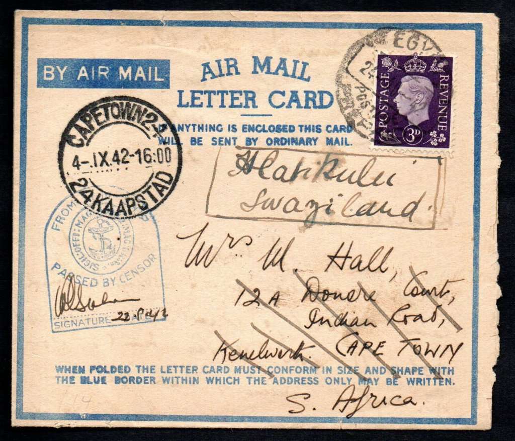 Colonial Britain - WORLD WAR II 1942 CENSORED AIRMAIL LETTER CARD FROM ...