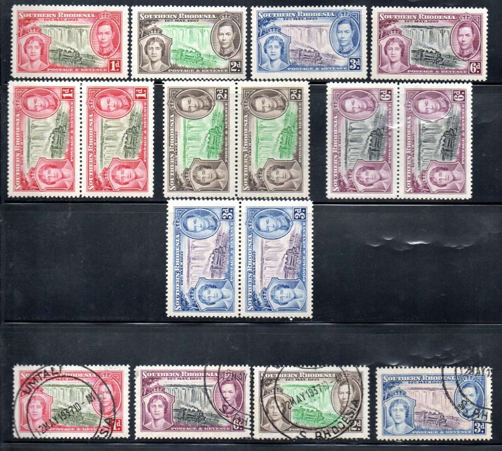 Zimbabwe, Rhodesia & Nyasaland - S RHODESIA 1937 CORONATION KGVI UMM SET OF SINGLES+VERT PAIRS ...