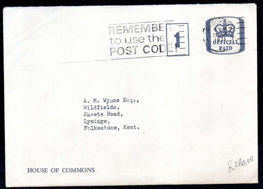 England - GB 1971 HOUSE OF COMMONS COVER WITH ORIGINAL LETTER FROM ...