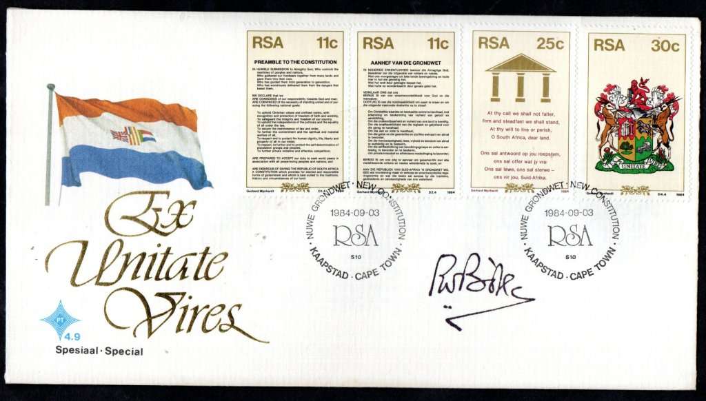 Republic of South Africa - RSA 1984 NEW CONSTITUTION PW BOTHA SIGNED ...