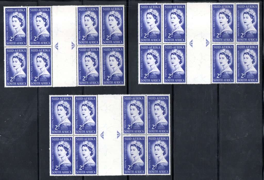 Union of South Africa - UNION 1953 CORONATION OF QEII UMM CLEARANCE LOT OF BLOCKS (ARROW, GUTTER ...