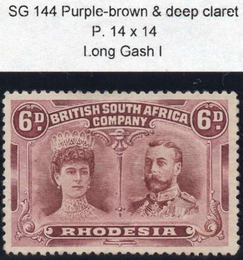 Colonial Britain - RHODESIA (B.S.A.C.) SACC144 : 6d RED BROWN and MAUVE ...