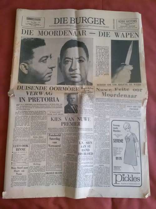 Other Africana - Die Burger koerant/newspaper 8 September 1966: Moord ...