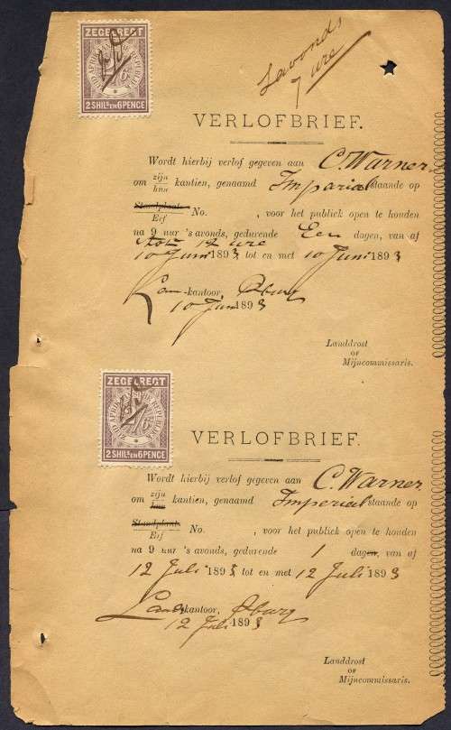 Transvaal - Transvaal - Revenue Document - `Verlofbrief` was listed for ...