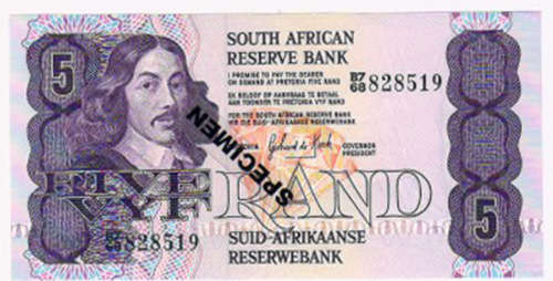 GPC de Kock - GERHARD DE KOCK SOUTH AFRICAN FIVE RAND BANK NOTE 3rd ...