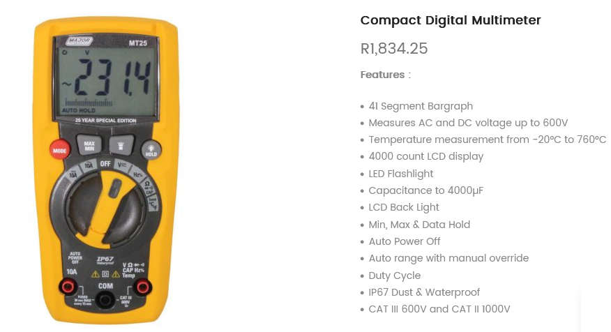 Test Equipment - Major Tech - Compact Digital Multimeter (MT25) with ...