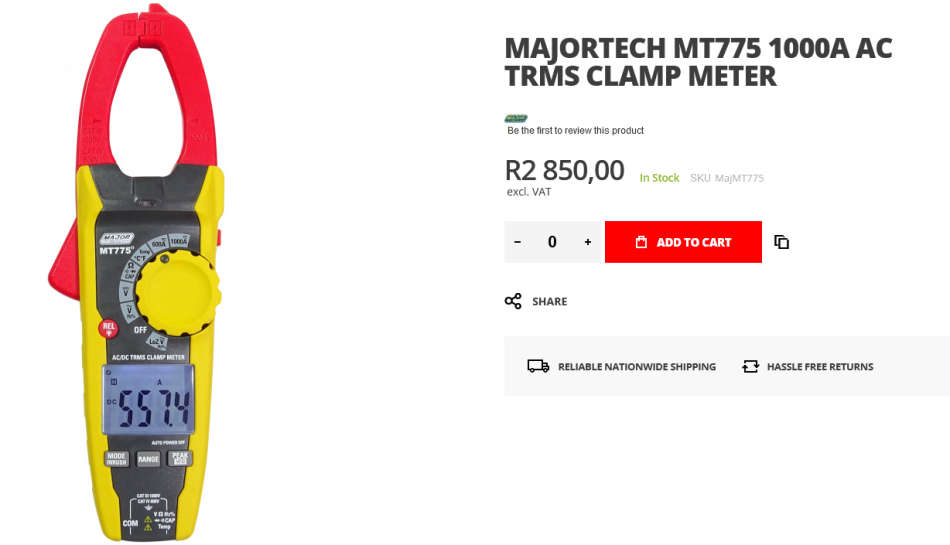 Test Equipment - Major Tech MT775 1000A AC/DC TRMS Clamp Meter ** R ...