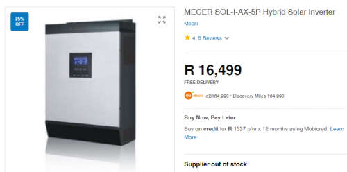 Inverters - Mecer Hybrid Solar Inverter 5KW 48V Axpert Type - Pure Sine ...