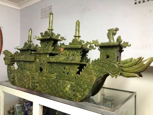 Oriental - VERY LARGE (118cm Long) CHINESE CARVED JADE SHIP was listed ...
