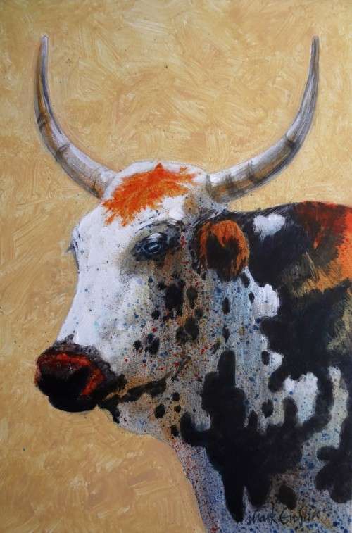Paintings - mark enslin oil painting - nguni cow was listed for R2,650. ...
