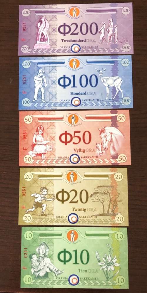 Other South African Bank Notes - Orania Set of 5 ORA BANKNOTES was sold ...
