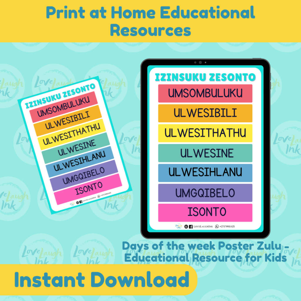 Other Textbooks & Educational - Days of the Week in Zulu Poster for ...