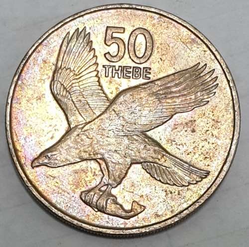Africa - RARE STUNNING RAINBOW TONED - 1984 BOTSWANA 50 THEBE PULA COIN ...